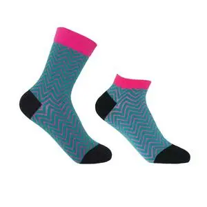 PEPER HAROW - MADE IN ENGLAND Zigzag Teal Luxury Crew & Trainer Women’s Socks Bundle - Blue