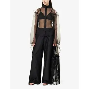 REEM ALKANHAL Detachable Sleeve Silk Shirt