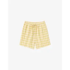 RO&ZO Check Cotton Linen Blend Shorts - Yellow