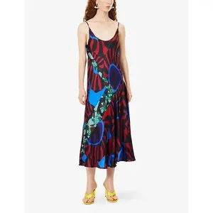 Dries Van Noten Abstract Print Satin Midi Dress