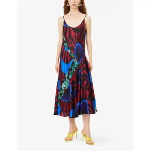 Dries Van Noten Abstract Print Satin Midi Dress