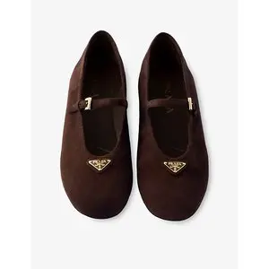 Prada Suede Ballerina Flats With Enamelled Triangle Logo