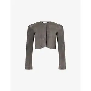 Alaïa Cropped Tailored Suede Jacket - Gris