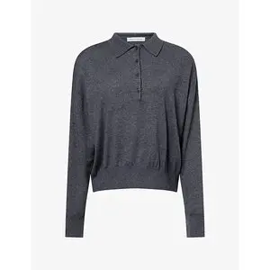 THE FRANKIE SHOP Croydon Padded-shoulder Wool-blend Polo Top - Grey