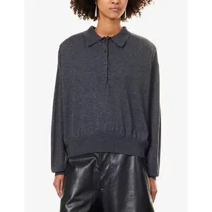 THE FRANKIE SHOP Croydon Padded-shoulder Wool-blend Polo Top - Grey