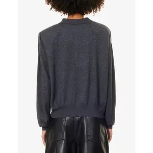 THE FRANKIE SHOP Croydon Padded-shoulder Wool-blend Polo Top - Grey