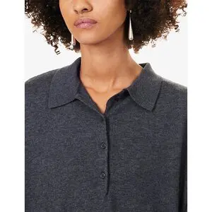 THE FRANKIE SHOP Croydon Padded-shoulder Wool-blend Polo Top - Grey