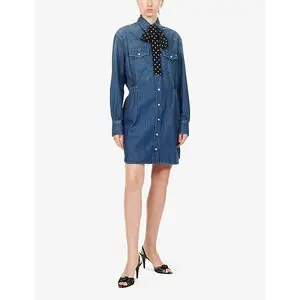 Valentino Garavani Denim Midi Shirt Dress With Polka Dot Scarf Tie