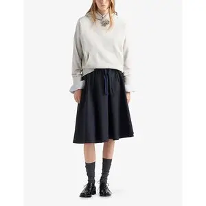 Prada Gathered Light Mohair Wool Midi Skirt
