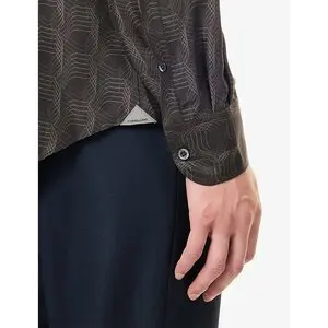 Corneliani Wave Printed Long-sleeve Silk Shirt