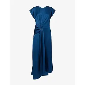 Victoria Beckham Aria Twisted-front Satin Midi Dress - Dark Ocean