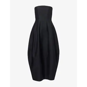 Khaite Strapless Wool And Silk-blend Midi Dress - Black