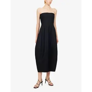 Khaite Strapless Wool And Silk-blend Midi Dress