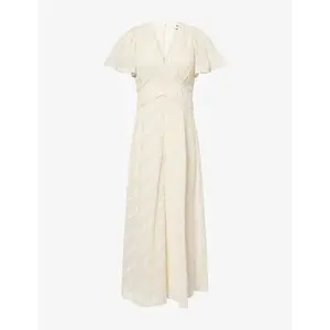 ME+EM V-neck Flared Lace Maxi Dress - Ecru