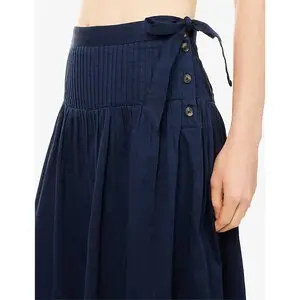 DAMSON MADDER Shirred Cotton Midi Skirt