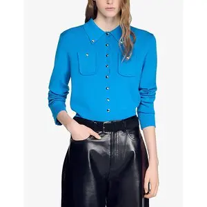 Sandro Button-embellished Patch-pocket Wool-blend Cardigan