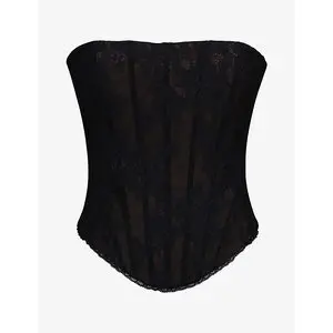 House Of Cb Mira Longline Strapless Woven Corset Top - Black
