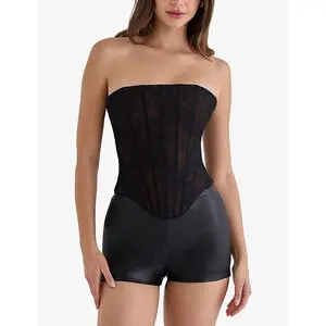 House Of Cb Mira Longline Strapless Woven Corset Top