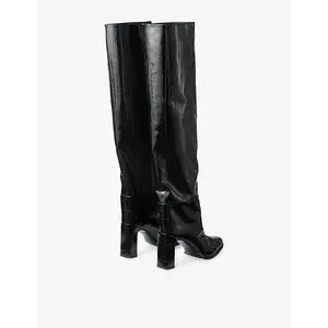 JIMMY CHOO Caly 85 Shiny Eel-embossed Leather Knee-high Boots