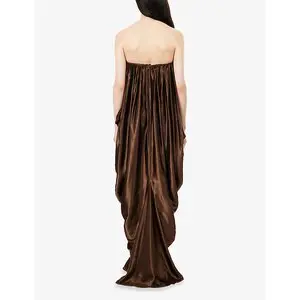 ABADIA Strapless Draped Satin Maxi Dress