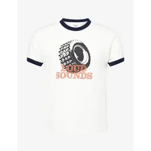 AUSTIN POST Ringer Loud Sounds Cotton T-shirt - Navy