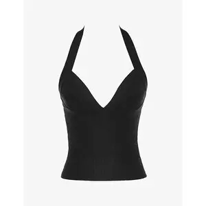House Of Cb The Contour Halter-neck Stretch-woven Top - Black