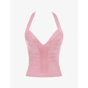 House Of Cb The Contour Halter-neck Stretch-woven Top - Pink