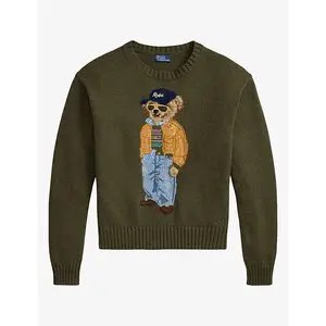 Polo Ralph Lauren Embroidered Bear Cotton Jumper - Olive