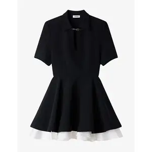 Sandro Contrast Skater Woven Mini Dress - Black