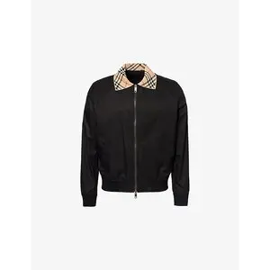 Burberry Glenfields Cotton Harrington Jacket With Signature Check Collar - Black