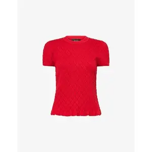 ME+EM Smocked Slim-fit Knitted Cotton-blend T-shirt - Ruby Red