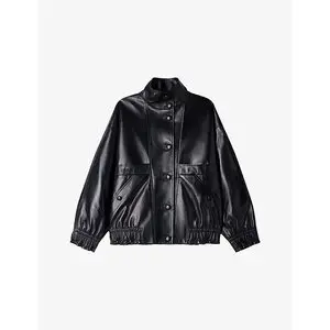 Sandro Oversized High-neck Leather Jacket - Black