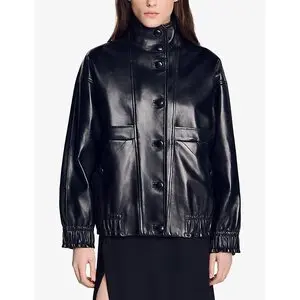 Sandro Oversized High-neck Leather Jacket