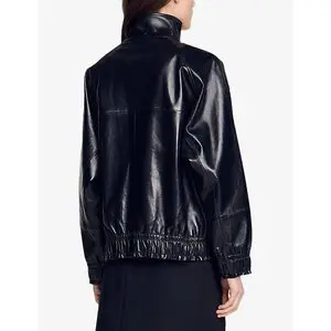 Sandro Oversized High-neck Leather Jacket