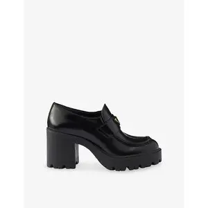 Prada Brushed Leather Loafers With Enamelled Triangle Logo And Block Heel - Black