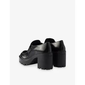 Prada Brushed Leather Loafers With Enamelled Triangle Logo And Block Heel