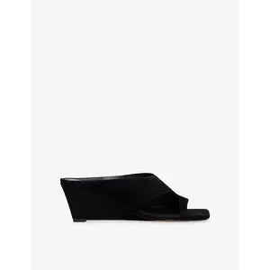 Sandro Suede Toe-post Wedge Sandals - Black