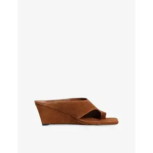 Sandro Suede Toe-post Wedge Sandals - Brown