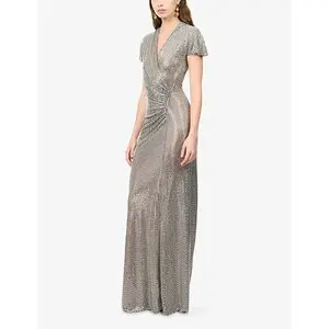 SELF-PORTRAIT Rhinestone Embellished V-neck Maxi Dress