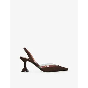 Amina Muaddi Lara 95 Heeled Suede Sling-back Courts - Dark Brown