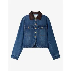 Sandro Leather-collar Denim Jacket - Blue Jean