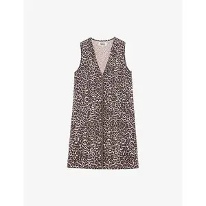 RO&ZO Leopard-print Zip-front Denim Mini Dress