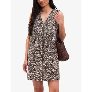 RO&ZO Leopard-print Zip-front Denim Mini Dress
