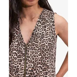 RO&ZO Leopard-print Zip-front Denim Mini Dress