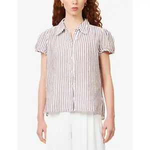 ME+EM Me + Em Striped Cotton Blouse With Lace Trim