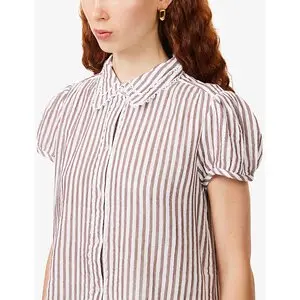 ME+EM Me + Em Striped Cotton Blouse With Lace Trim