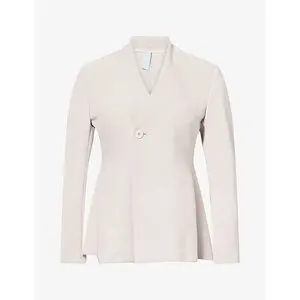 CFCL Milan Collarless Flared Knitted Jacket - Linen Beige