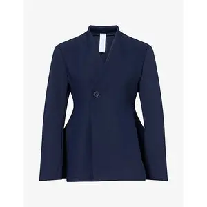 CFCL Milan Collarless Flared Knitted Jacket - Navy
