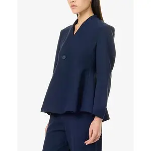 CFCL Milan Collarless Flared Knitted Jacket - Navy