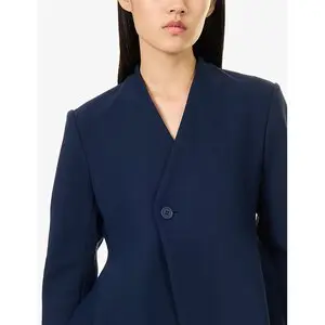 CFCL Milan Collarless Flared Knitted Jacket - Navy